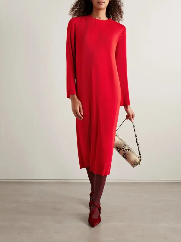 Tibi Plissé-crepe Midi Dress
