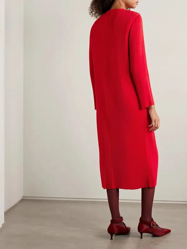 Tibi Plissé-crepe Midi Dress