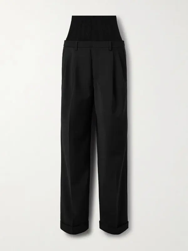 Tibi Mesh-trimmed Crepe Wide-leg Pants