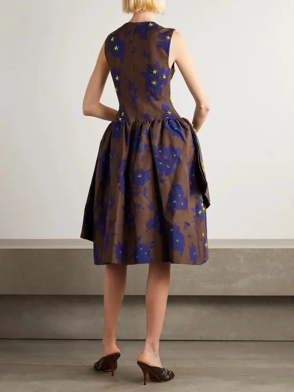 SHUSHU/TONG Asymmetric Embellished Taffeta Dress - Brown