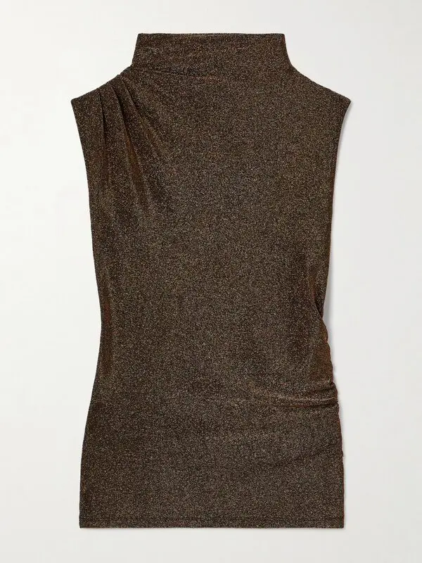 Veronica Beard Mylie Ruched Metallic Knitted Tank - Gold