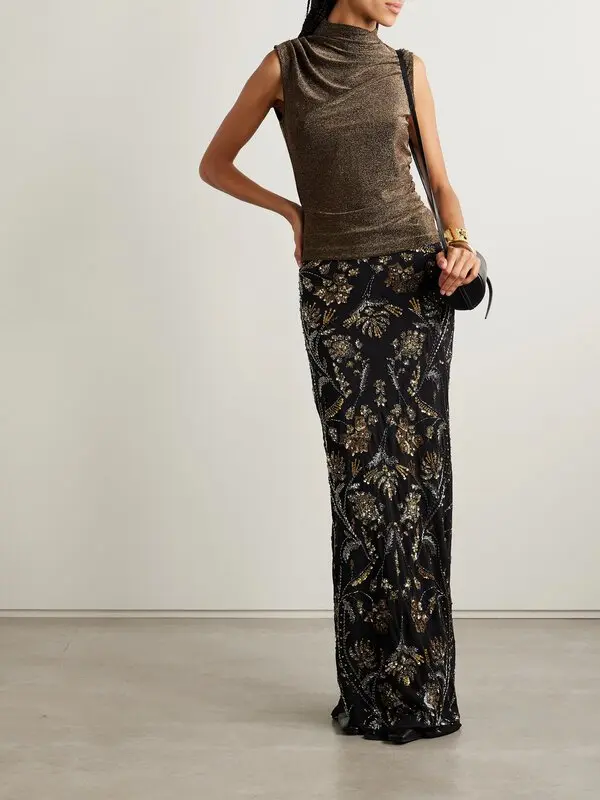 Veronica Beard Mylie Ruched Metallic Knitted Tank - Gold