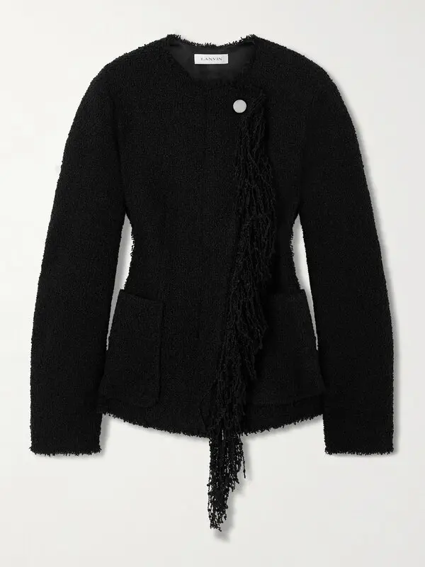 LANVIN Fringed Wool-blend Bouclé Jacket - Black