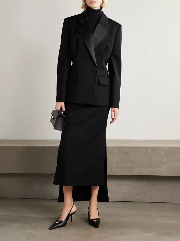 LANVIN Double-breasted Satin-trimmed Wool Blazer