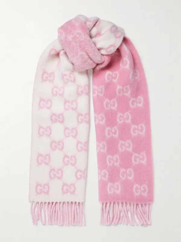 Gucci Fringed Jacquard-knit Scarf - Pink