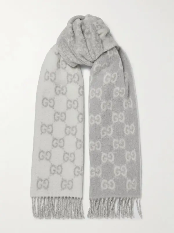 Gucci Fringed Jacquard-knit Scarf - Gray
