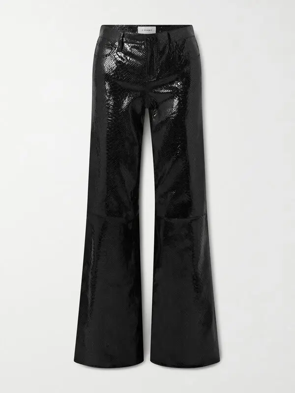 FRAME Croc-effect Leather Flared Pants