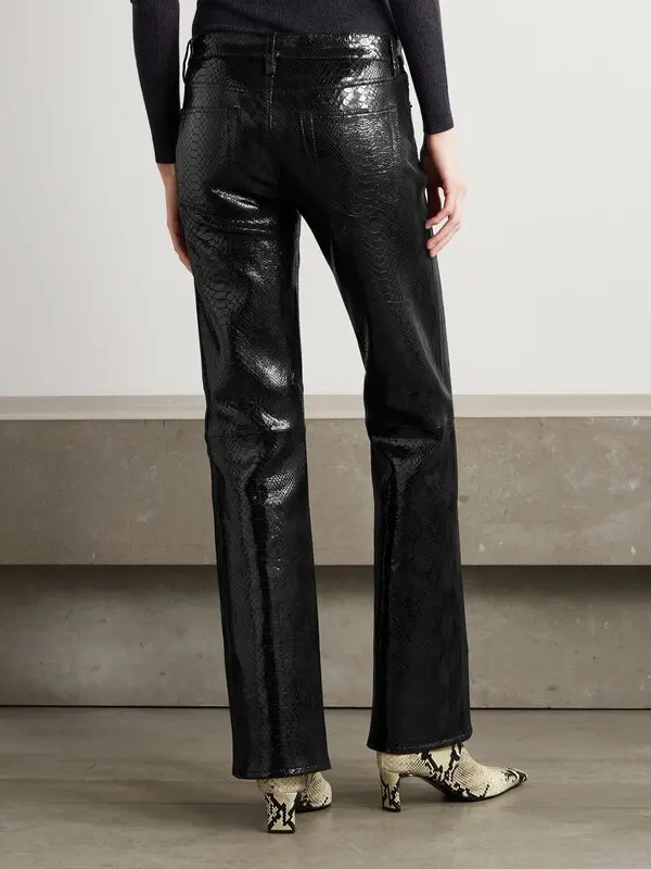 FRAME Croc-effect Leather Flared Pants