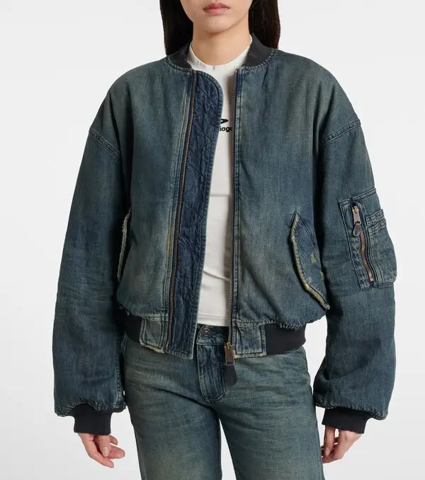 Balenciaga Distressed Denim Bomber Jacket