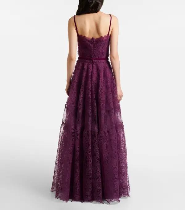 Costarellos Belted Lace Gown