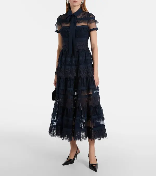 elie saab blue lace dress Amoris T711 Elegant Flowy Chiffon Gown with Neck Scarf  Mia Bella Couture
