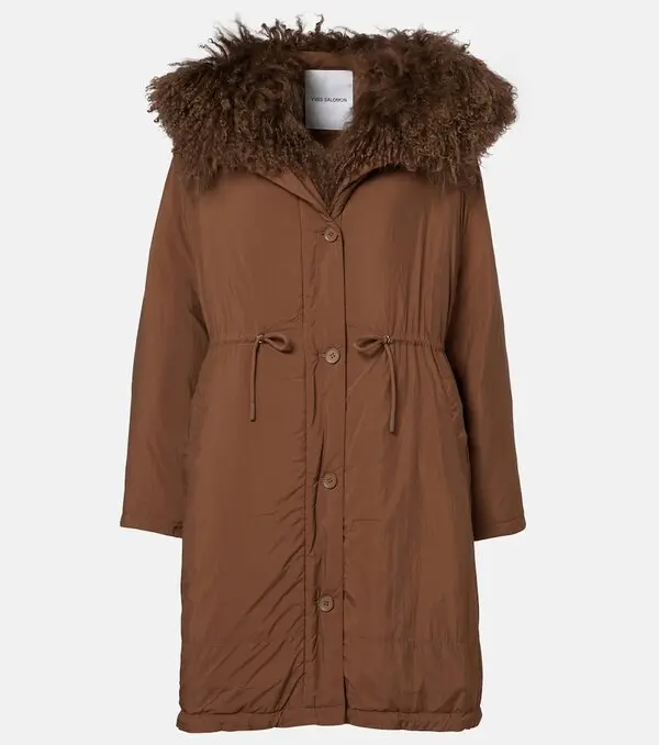 YVES SALOMON Shearling-trimmed Down Coat - Brown