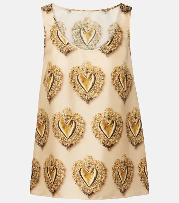Dolce & Gabbana Printed Silk Satin Top - Beige