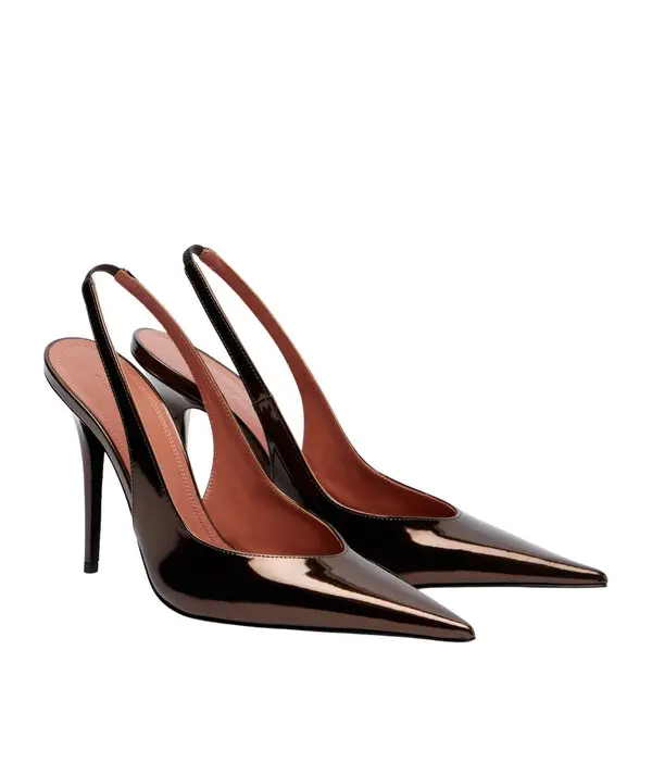 Amina Muaddi Anok 105 Mirrored Leather Slingback Pumps - Brown