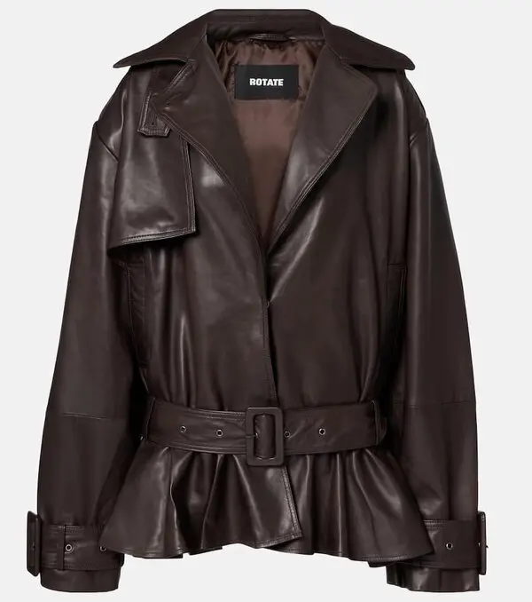 ROTATE BY BIRGER CHRISTENSEN Belted Leather Biker Jacket