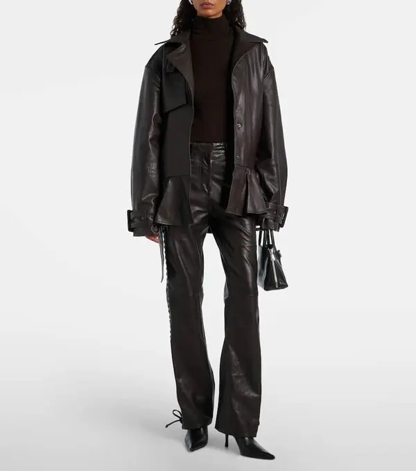 ROTATE BY BIRGER CHRISTENSEN Belted Leather Biker Jacket