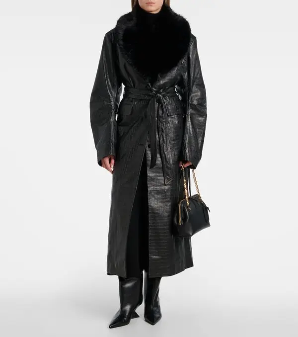 Remain Birger Christensen Croc-effect Leather Coat