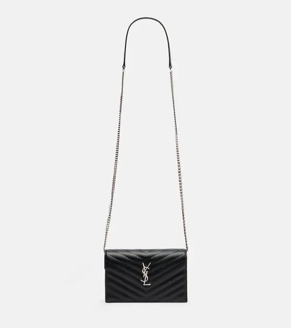 Saint Laurent Cassandre Envelope Small Leather Wallet On Chain - Black