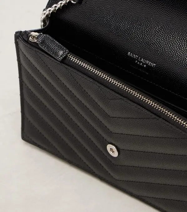 Saint Laurent Cassandre Envelope Small Leather Wallet On Chain - Black