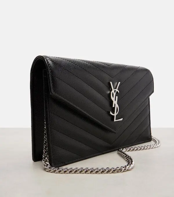 Saint Laurent Cassandre Envelope Small Leather Wallet On Chain - Black