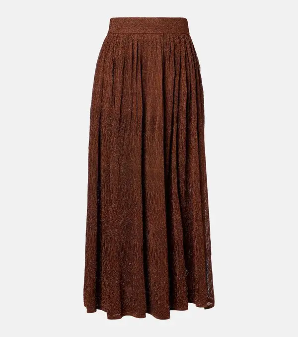 Zimmermann Awaken Lamé Lace Midi Skirt - Brown