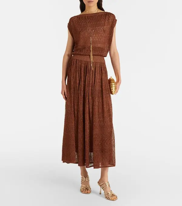 Zimmermann Awaken Lamé Lace Midi Skirt - Brown