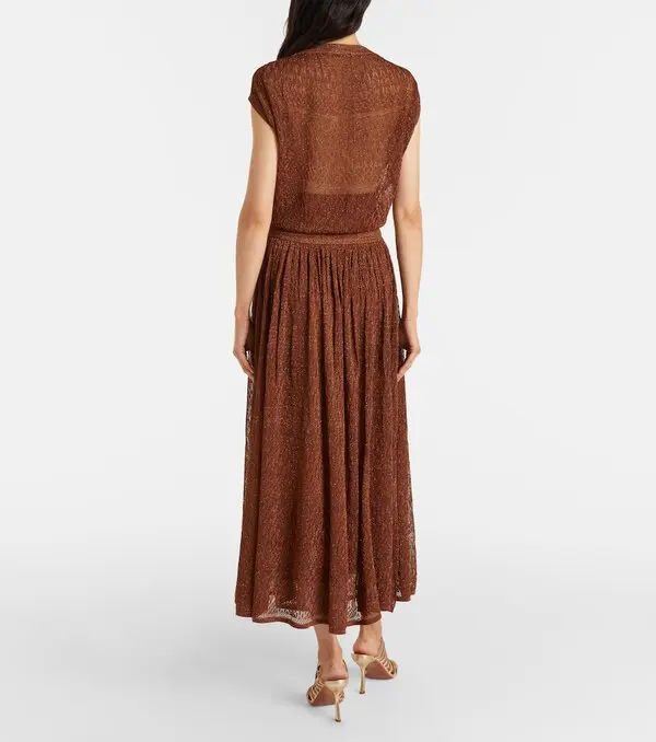 Zimmermann Awaken Lamé Lace Midi Skirt - Brown