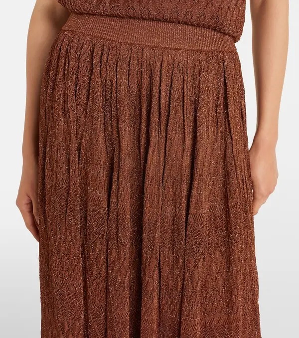 Zimmermann Awaken Lamé Lace Midi Skirt - Brown
