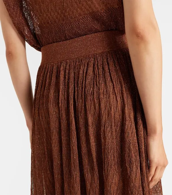 Zimmermann Awaken Lamé Lace Midi Skirt - Brown