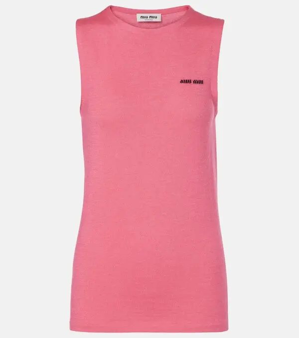 Miu Miu Logo Cashmere And Silk Top - Pink