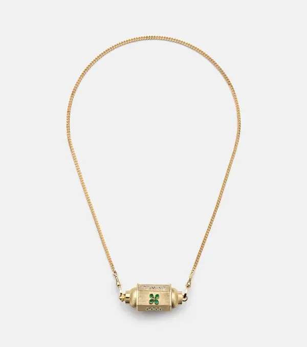 MARIE LICHTENBERG 18kt Locket Necklace With Emeralds - Gold