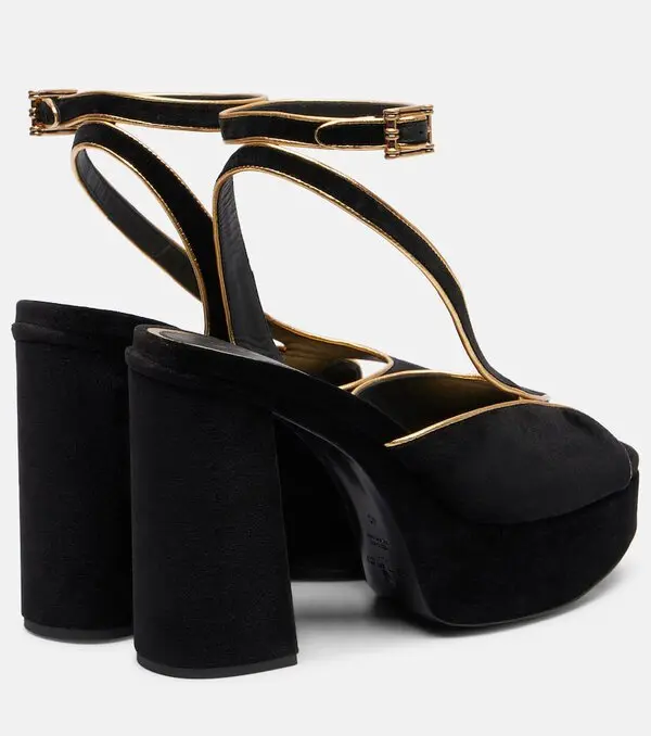 Etro Asymmetrical Velvet Platform Sandals - Black