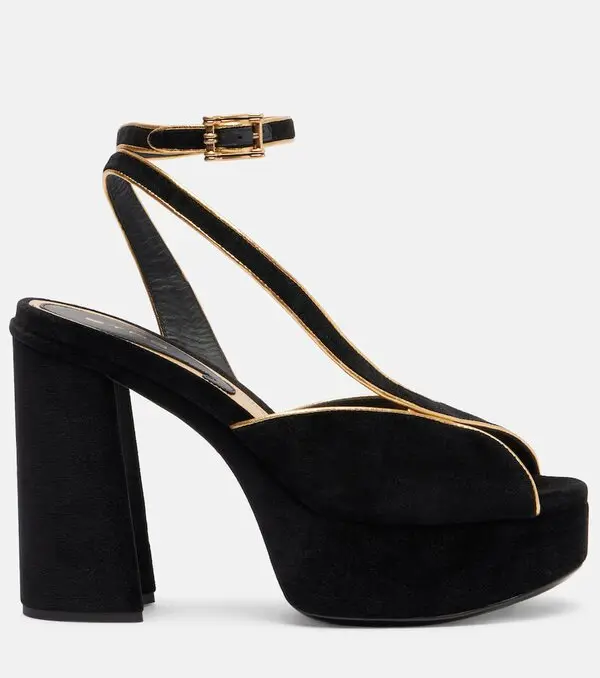 Etro Asymmetrical Velvet Platform Sandals - Black