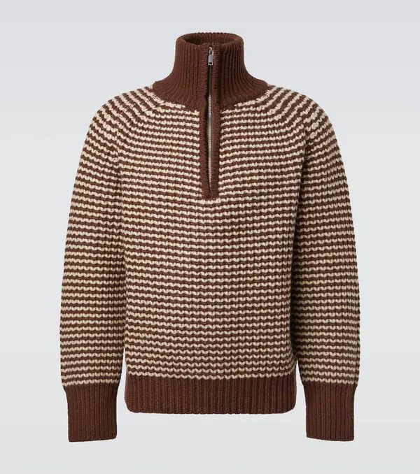 Studio Nicholson Virgin Wool Quarter Zip Sweater - Brown