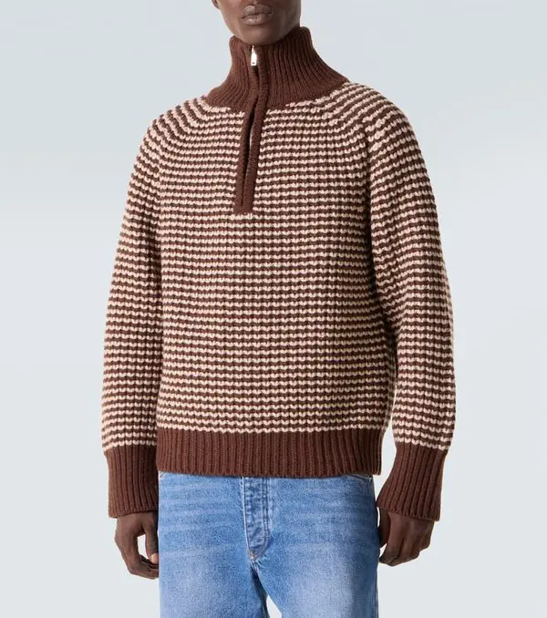 Studio Nicholson Virgin Wool Quarter Zip Sweater - Brown