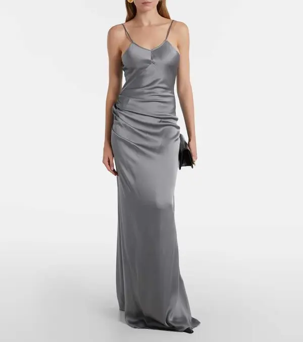 Victoria Beckham Cami Satin Gown - Metallic | Editorialist