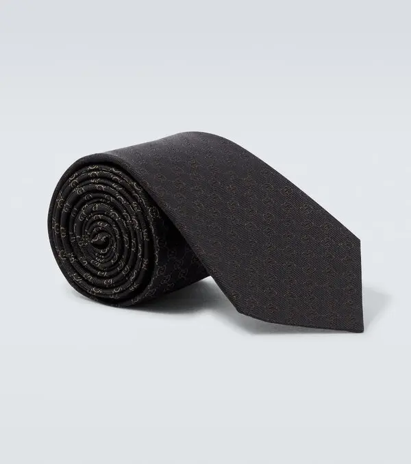 Gucci Gg Silk Jacquard Neck Tie - Brown
