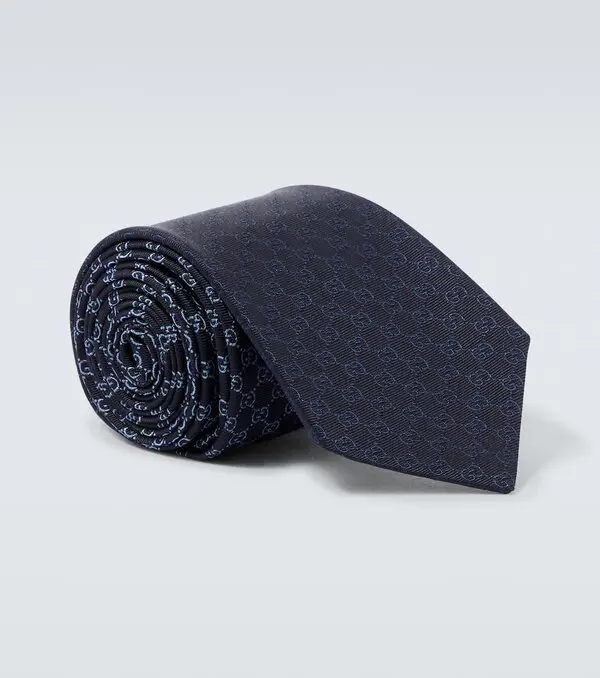 Gucci Gg Silk Jacquard Neck Tie - Blue