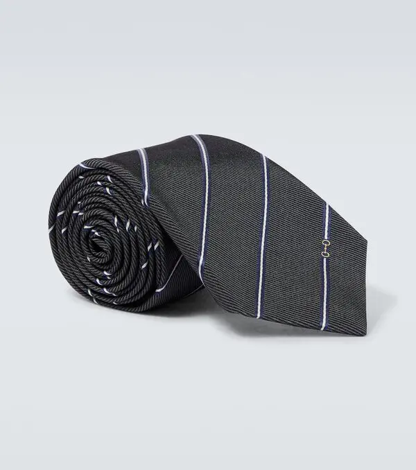 Gucci Horsebit Striped Silk Jacquard Tie - Grey