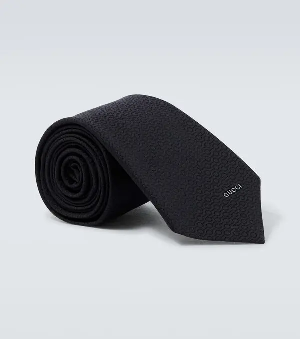 Gucci Horsebit Silk Jacquard Neck Tie - Black