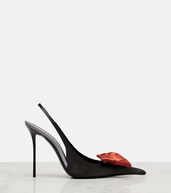 Saint Laurent Amalia 110 Crêpe Satin Slingback Pumps - Grey