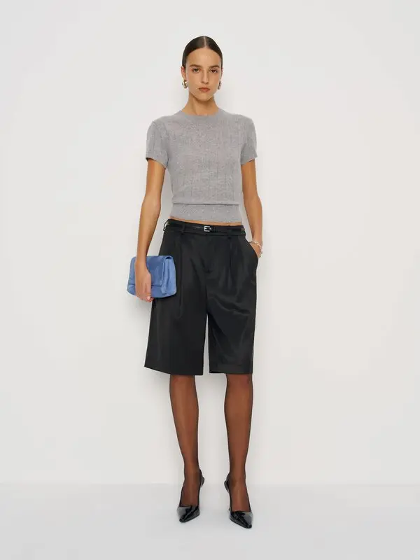 REFORMATION Drew Satin Short - Black