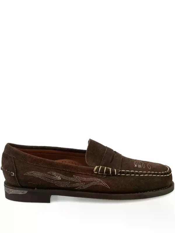 SEBAGO Dan Dallas Embroidered Penny Loafers - Brown