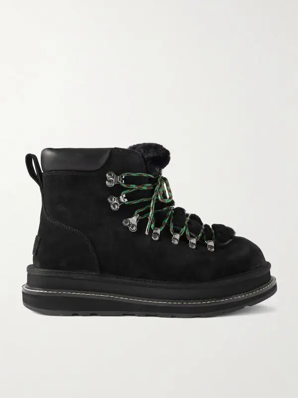 UGG Sacai Leather-trimmed Shearling Ankle Boots - Black