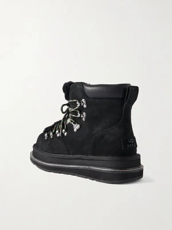 UGG Sacai Leather-trimmed Shearling Ankle Boots - Black