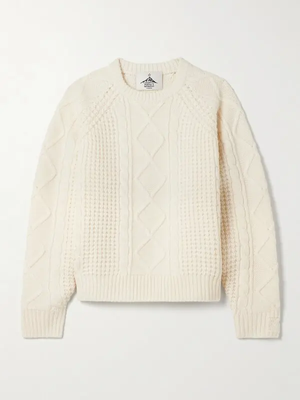 Perfect Moment Crystal Cable-knit Merino Wool Sweater - Neutrals
