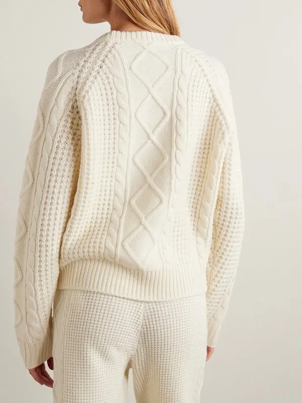 Perfect Moment Crystal Cable-knit Merino Wool Sweater - Neutrals