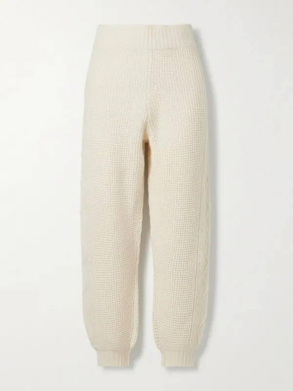 Perfect Moment Crystal Cable-knit Wool Tapered Pants - Neutrals