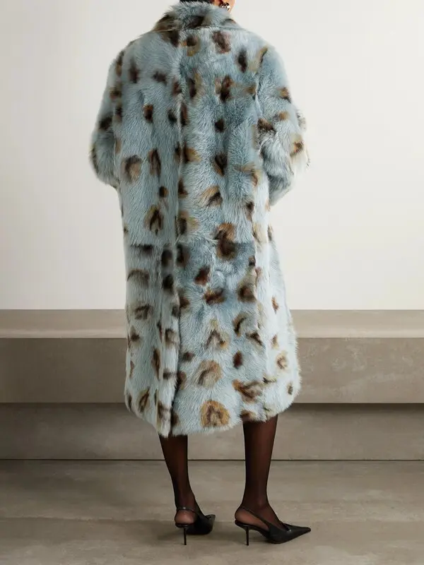 Jil Sander Oversized Leopard-Print Shearling Coat In Blue - 40