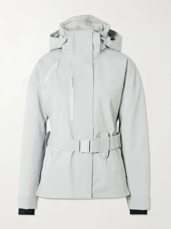 Cordova Cascade Appliquéd Belted Stretch Hooded Ski Jacket - Gray